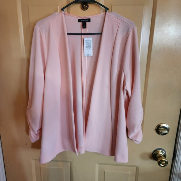 torrid | Jackets & Coats | Torrid Pink Draped Front Knit Blazer Size X ...
